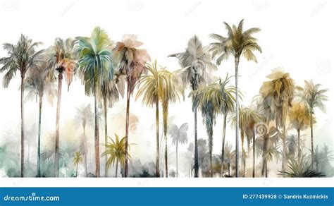 Acuarela Con Palmeras Paradas Ai Generativo Stock de ilustración Ilustración de hoja isla