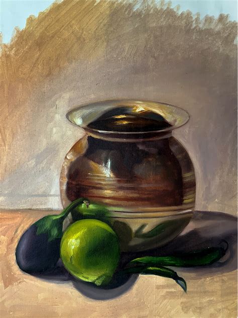 Still Life Vessel With Vegetables MK Goyal Oil Painting Exotic
