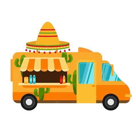 Premium Vector Flat Design Vector Cartoon Illustration Food Truck Traditional Mexican Cuisine