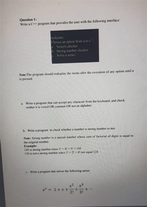 Solved Question 1 Write A C Program That Provides The Chegg Com