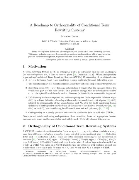 Pdf A Roadmap To Orthogonality Of Conditional Term Rewriting Systems
