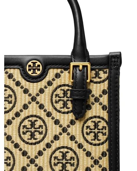 Tory Burch Mini T Monogram Raffia Bag In Metallic Lyst