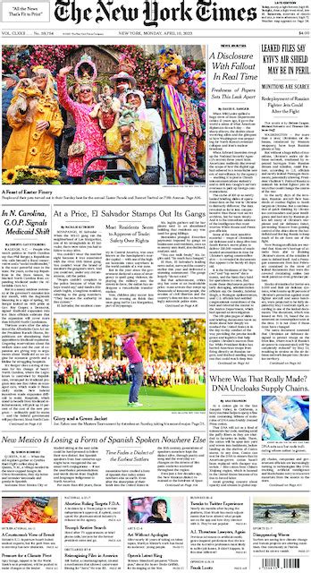 The New York Times In Print For Monday April 10 2023 The New York Times