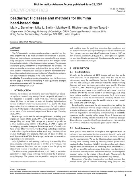 Pdf Beadarray R Classes And Methods For Illumina Bead Based Data