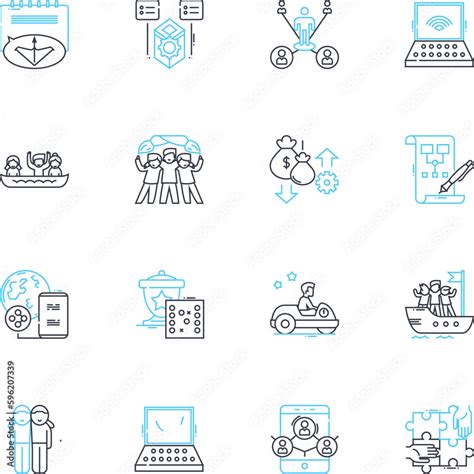 Cohesive Unit Linear Icons Set Collaboration Unity Synergy Cohesion Trust Dependability