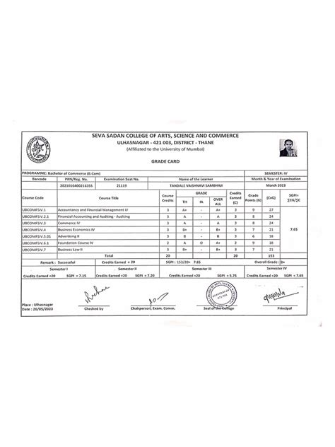 Sem 4 Marksheet Pdf