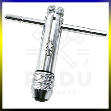 Reversible Ratchet Screw Tap Bit Holder Wrench T Shaped Handle Hand Threading Tapping Tool Steel
