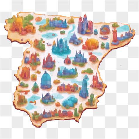 Baixe Mapa Ilustrado Da Espanha Com Marcos Arquitetônicos Cartoons