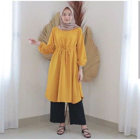 Jual Tunik Muslim Terbaru Tunik Tali Pinggang Serut Pakaian Tunik