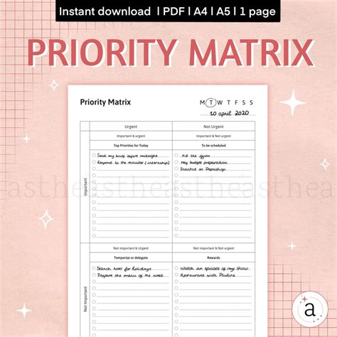 Priority Matrix Task Management Decision Matrix Eisenhower Matrix Productivity Planner