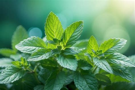 Mint Leaves With Cool Minty Bokeh Premium Ai Generated Image