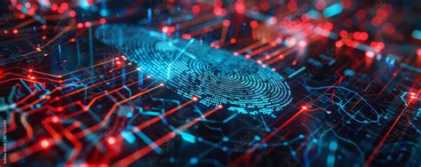 Cyber Security Background With A Holographic Fingerprint Scanner Network Connections And Data