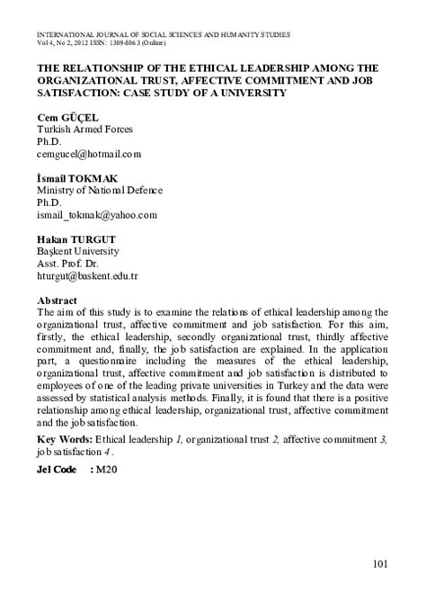 Pdf The Relationship Of The Ethical Leadership Among The Organizational Trust Affective