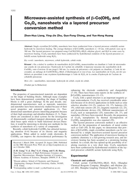 Pdf Microwave Assisted Synthesis Of β Co Oh 2 And Co3o4 Nanosheets
