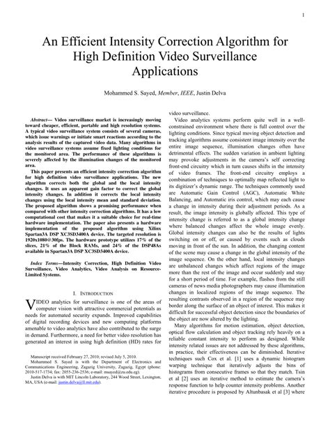 Pdf An Efficient Intensity Correction Algorithm For High Definition Video Surveillance