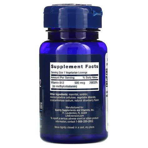 Life Extension Vitamin B12 Methylcobalamin 500 Mcg 100 Vegetarian