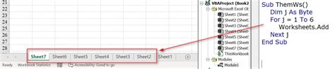 Hướng dẫn cách thêm 1 lần nhiều Sheet trong Excel với Code VBA