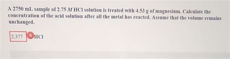 Solved A ML Sample Of MHCl Solution Is Treated With Chegg Com