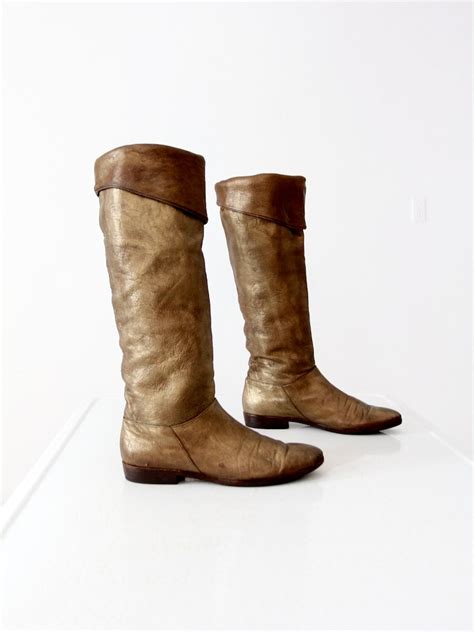 Vintage Metallic Gold Pirate Boots Italian Tall Leather Boots Etsy