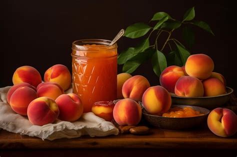 Premium Ai Image Red Peach Jam In Small Jar Homemade Autumn Peach Jam