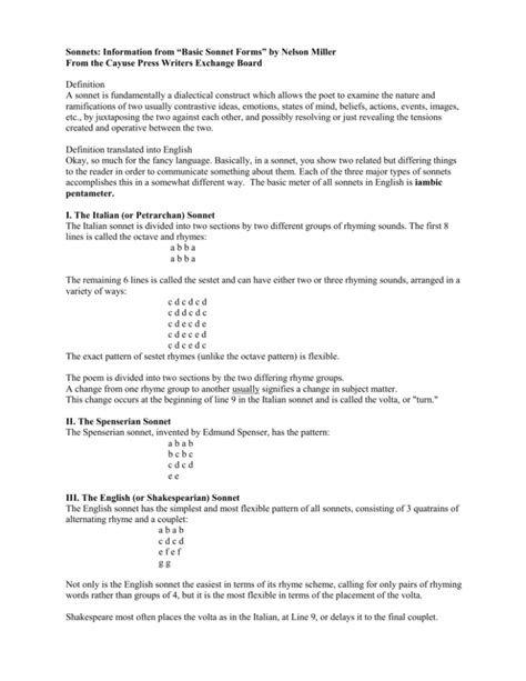 Sonnet Forms Italian Spenserian English Explained