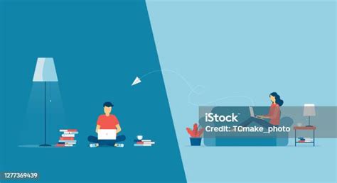 홈 워크 플레이스 개념에서 플랫 벡터 작업 및 비즈니스 스마트 작업 온라인 어디서나 개념 연결 Brand Name Online