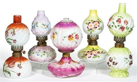 Assorted Decorated Opaque Glass Miniature Lamps Lot Of Five Sold At