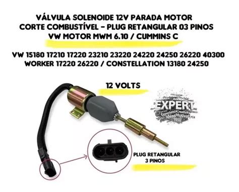 Válvula Solenóide v Parada Motor Corte Combustível Plug Retangular Pinos Vw Motor Mwm
