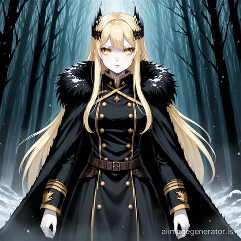 Mystical Shadow Princess In Midnight Black Military Uniform And Fur