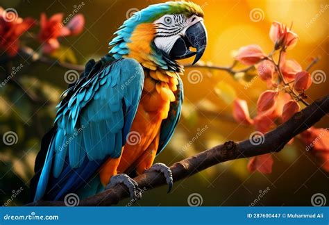 Macaw Parrot Sitting On A Branch Ai Stock Illustration Illustration