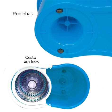 Kit Balde Spin Mop Centrifuga Inox Refis Microfibra