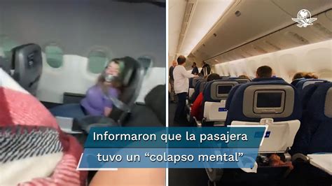 Mujer intenta abrir la puerta del avión en pleno vuelo la amarran con