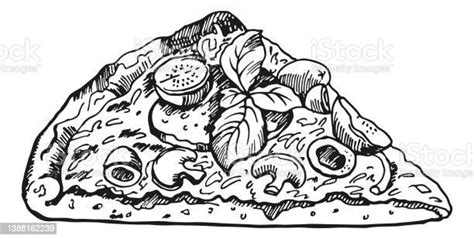 피자 슬라이스 스케치 손으로 그린 이탈리아 패스트 푸드 조각 고기에 대한 스톡 벡터 아트 및 기타 이미지 고기 그리기 레스토랑 Istock