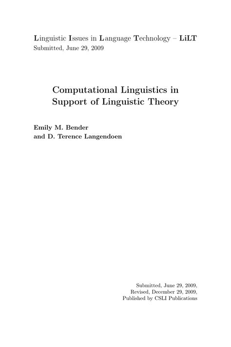 Pdf Computational Linguistics In Support Of Linguistic Theory