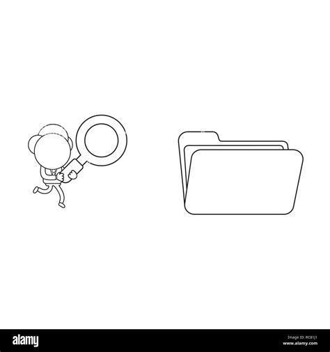 Vector Illustration Concept Of Businessman Character Carrying Magnifying Glass To Opened File