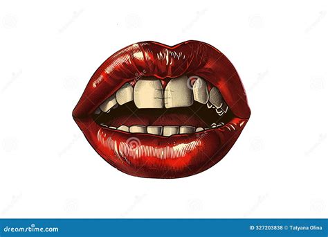 Vintage Illustration Of A Woman S Mouth With Bright Red Lips Stock