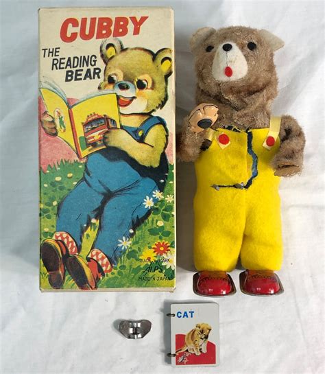 Vintage Cubby The Reading Bear Wind Up Toy With Original Box