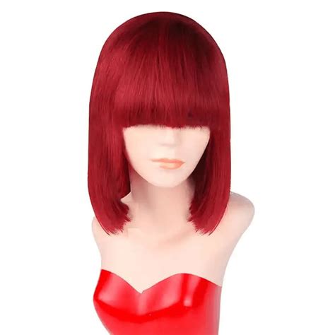 Savannah Amazing Crimson Red Bob Wig With Bangs Human Hair