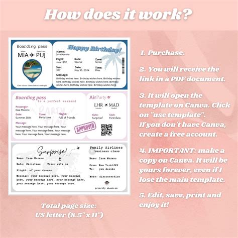 Editable Boarding Pass Template Canva Travel Surprise Etsy