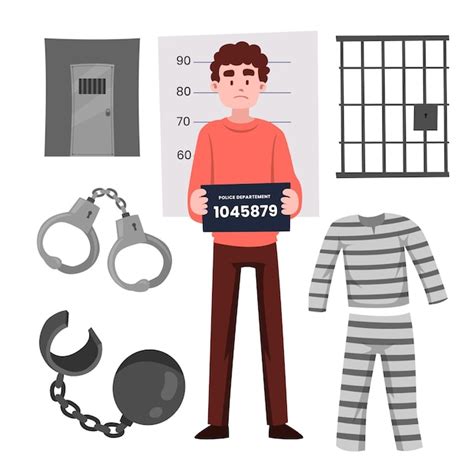 Conjunto de colección de objetos de hombre prisionero de carcelero con