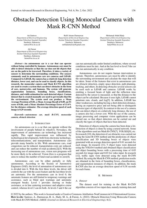 pdf obstacle detection using monocular camera with mask r cnn method