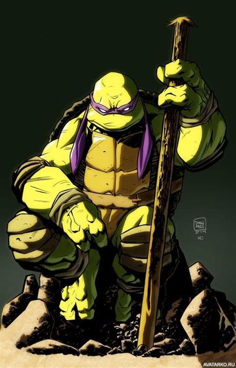 Донателло сидит на камне с опущенной головой и палкой в руке — Картинки и авы Ниндзя