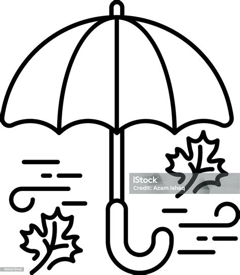 우산 와 바람 표시 와 단풍나무 잎 개념 추수 감사절 날씨 벡터 선 아이콘 디자인 추수 축제 상징 세속적인 휴일 표시 종교 와 문화 전통 스톡 일러스트 10월에 대한 스톡