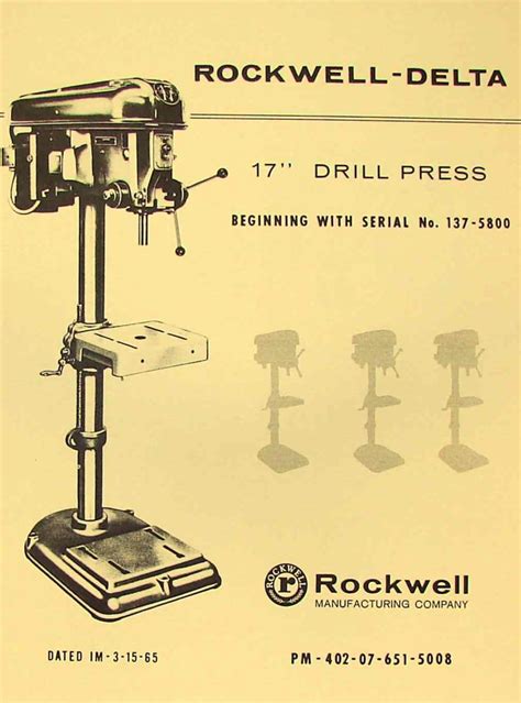 Rockwell Delta 17 Drill Press Operators And Parts Manual Ozark Tool