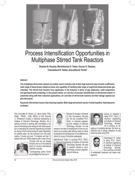 Pdf Process Intensification Opportunities In Multiphase Stirred Tank Reactors