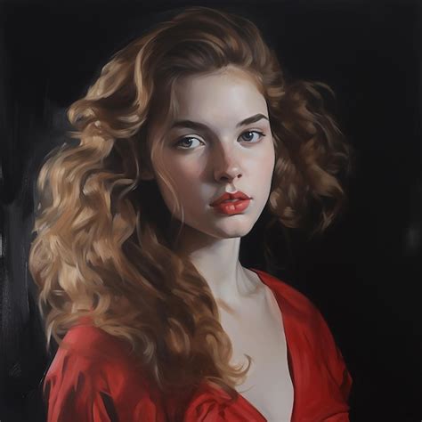 Premium Ai Image A Woman With Red Lips And A Red Dress Is Standing In