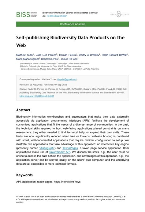 Pdf Self Publishing Biodiversity Data Products On The Web