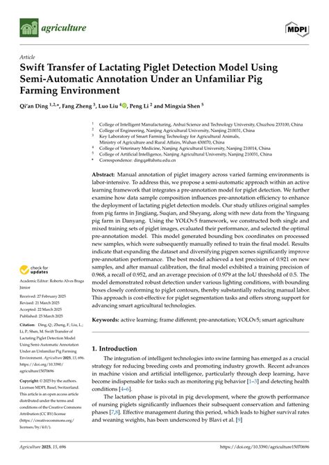 Pdf Swift Transfer Of Lactating Piglet Detection Model Using Semi