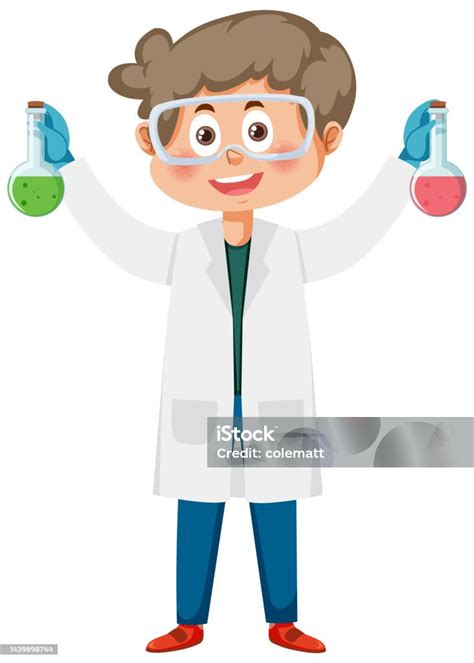 ตัวการ์ตูนเด็กนักวิทยาศาสตร์น่ารัก ภาพประกอบสต็อก ดาวน์โหลดรูปภาพ