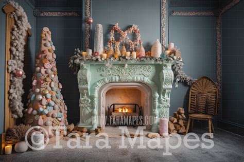 Gingerbread Fireplace Digital Backdrop Gingerbread And Gumdrop